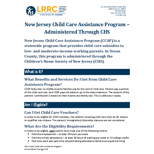 New Jersey Child Care Assistance Program (CCAP) Announces 2025 Income ...